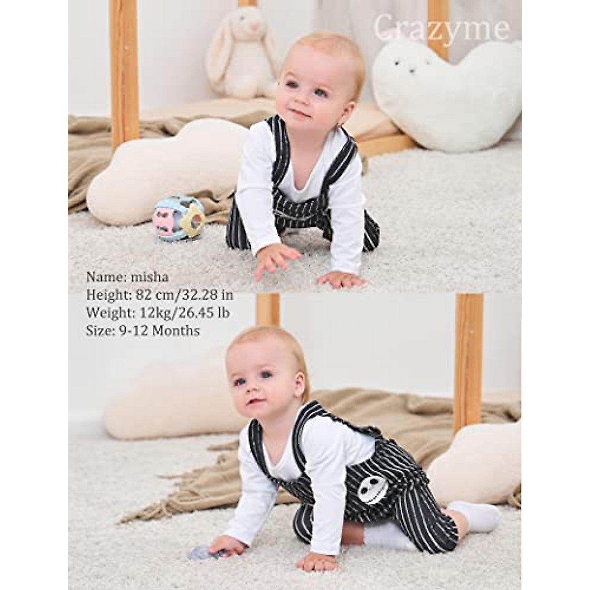 Crazyme Baby Boy Girl Clothes 2PCs Outfit Set Nightmare Before Bedtime Skull Christmas Clothing Set (Boy Black, 3-6 Months