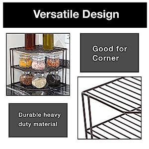 Smart Design 3-Tier Corner Shelf Storage – Bronze – Heavy Duty Steel Pantry Organizer with Rust-Resistant Finish and No-Scratch Bottom for Easy Home Organization and Storage