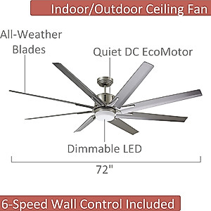 Luminance kathy ireland HOME Aira Eco LED 72 Inch Ceiling Fan | Large Indoor/Outdoor Fixture with Integrated Lighting | Modern 8 Blade Design with 6-Speed Wall Control | Damp Rated, Platinum