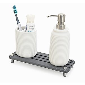 Skalli Essentials Instant Dry Sink Caddy Organizer - Quick Dry Stone Sink Tray for Kitchen & Bathroom - Hand Soap Tray, Soap Dispenser Tray - Sleek White or Black Soap Tray & Accessory Tray (Slate)