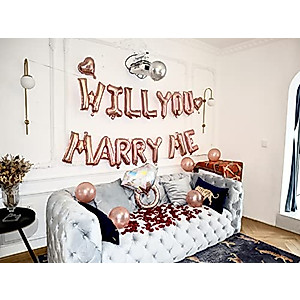 40 Pcs-Rose Gold "Will you marry me" Balloon Pack -Balloon Banner and 2000 pcs Rose Petals proposal Decoration-proposal idea-Diamond ring Balloon-Valentine's Day Proposal(rose gold floral proposal)