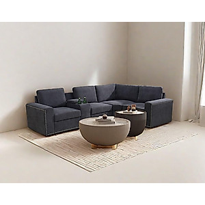 AYCP Flannel Modular Sectional Sofa Set, U/L Shape Convertible, Console with USB Charging Ports and Power sockets for Living Room/House/Bedroom/Office/Apartment (Grey, L Shape with Console), F599X