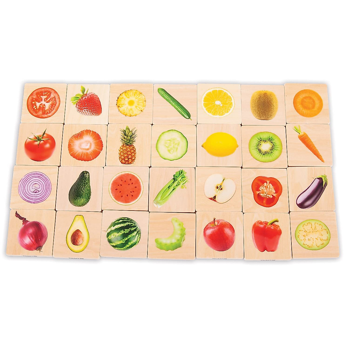 TickiT Wooden Fruit & Vegetable Match - Set of 28 - Real Pictures - Food Identification and Cognition Puzzle for Toddlers