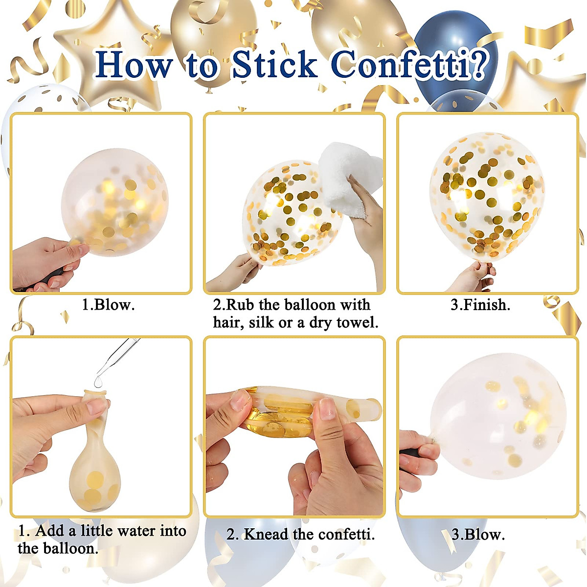 RUBFAC Navy Blue Gold Balloon Garland Arch Kit, 167pcs Royal Blue Gold White Balloons with Gold Confetti Balloons and Star Foil Balloons for Graduation Birthday Baby Shower Party Supplies Decorations