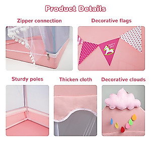 Kids Tent Play Tents for Toddler Children Indoor and Outdoor Large Pink Girls Princess Playhouse Castle with Windows Clouds and Flags Kids Room Furniture 40" L × 48" W × 52" H