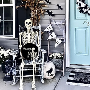 Halloween Decorations Wreath Halloween Skull Welcome Door Sign Front for Door Decoration, Rustic Wooden Holiday Decor for Front Door Porch Window Wall Farmhouse Indoor Outdoor