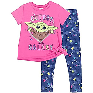 STAR WARS The Mandalorian The Child Toddler Girls Graphic T-Shirt and Leggings Outfit Set Hot Pink 3T