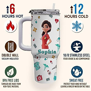 Personalized Nurse Tumbler 40oz -addiction recovery-Custom Name Insulated Travel Mug with Handle & Straw, Gift for Nurses, Medical Workers, Appreciation, Mother's Day 7H4fMa