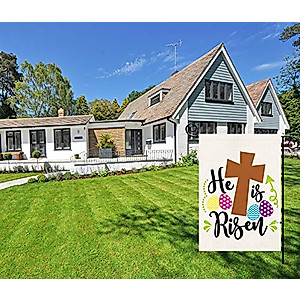 He is Risen Garden Flag Easter Cross Religious Double Sided Burlap Yard Outdoor Decor Holiday Decorations 12.5 x 18 Inch