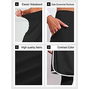 Aurgelmir Women's Knee Length Tennis Golf Skirts with Capri Pants Workout Yoga Skirted Leggings Athletic Skorts Pants Black