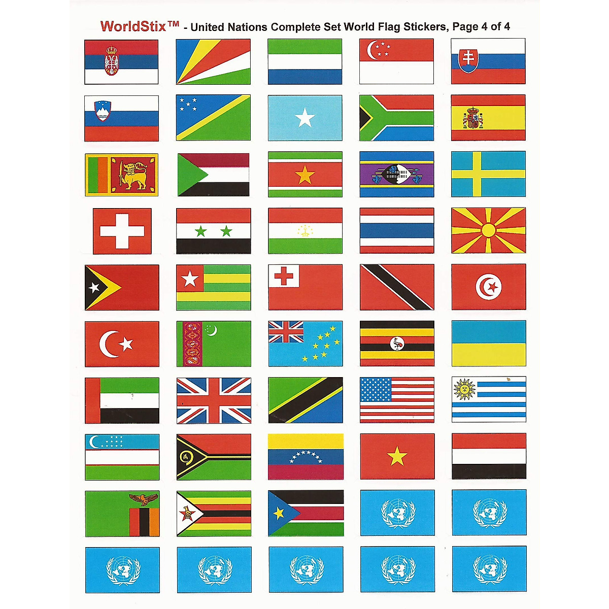 World Flag Stickers - United Nations Sticker Set; 1.5" x 1" Self Adhesive Stickers for Every International Country in The United Nations Plus 7 UN Stickers, 200 Sticker Flags Total Made in USA