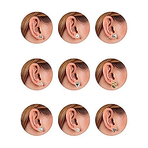 24 Pairs Stud Earrings Crystal Pearl Earring Set Ear Stud Jewelry for Women Men, Silver and Gold