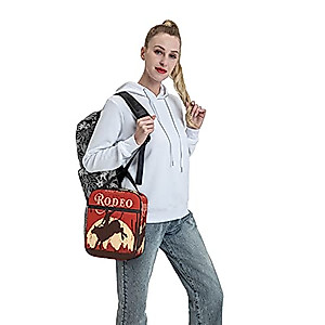 MSUGU Insulated Lunch Bag Reusable Tote Bag lunch box for men Rodeo Cowboy Riding Bull Wooden Old Sign Western Style Wilderness At Sunset Image Theme women cooler bag