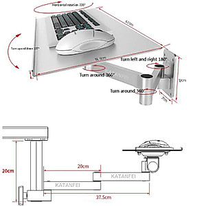 KATANFEI Wall Mount Keyboard Arm, Keyboard Tray Mouse Platform, Pull-Out Keyboard/Mouse Arm Mount Tray, Adjustable Keyboard Platform Silver Flexible Industrial Shelf (2 arm40cm)