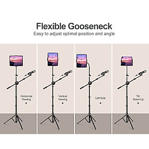 elitehood iPad Stand & Boom Mic Stand, Height Adjustable iPad Microphone Holder Stand, Tablet Microphone Tripod Stand for Singing, Compatible with iPad Pro Air Mini and 4-12.9’’ Phones & Tablets