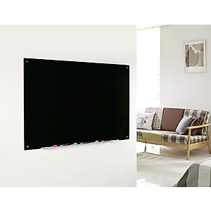 Audio-Visual Direct Magnetic Black Glass Dry-Erase Board Set - 3' x 2' - Includes Magnets, Hardware & Marker Tray