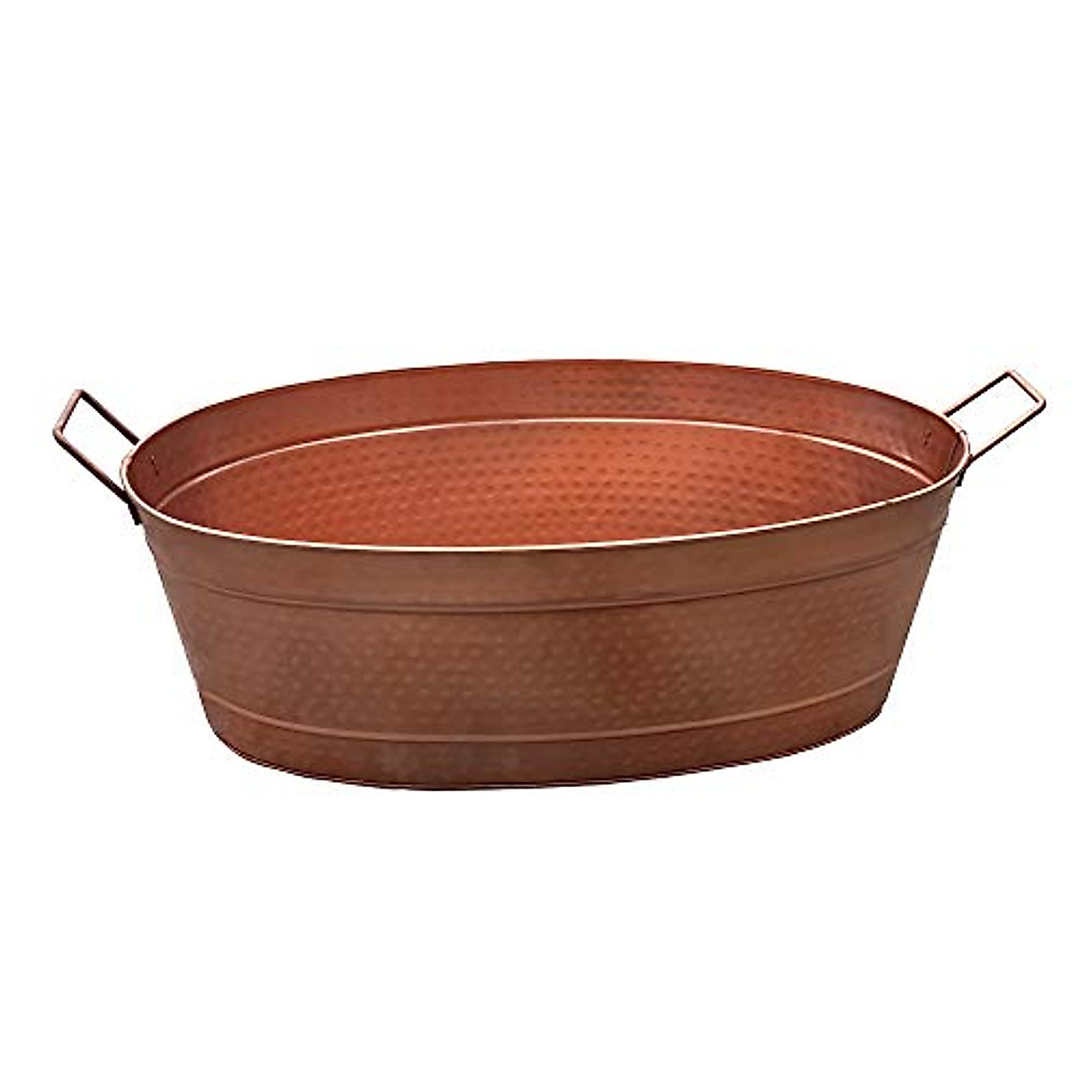 Benjara BM195214 9.5 x 15 x 30.5 in. Oval Shape Hammered Texture Metal Bath Tub with 2 Side Handles, Copper