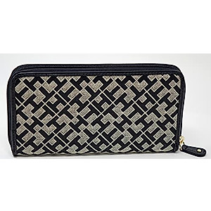 Tommy Hilfiger Women's Logo Jacquard Zip Around Wallet Clutch Bag - Black