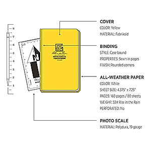 Rite In The Rain Weatherproof Hard Cover Notebook, 4 3/4" x 7 1/2", Yellow Cover, Geological Pattern (No. 540F)