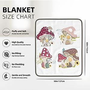 Red Mushroom Blanket, Mushroom Throw Blanket Women Men Kids Cozy Super Soft Flannel Double Layer Plush Bed Blanket ，All Season Blanket Gifts，50x60inch…