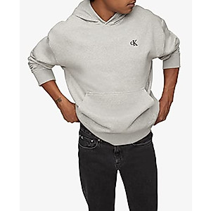 Calvin Klein Men's Relaxed Fit Monogram Logo Fleece Hoodie, Heroic Grey Heather, XX-Large