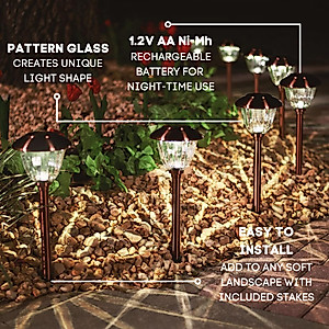 Energizer LED Solar Pathway Lights - 8 Pack of [Stainless Steel] Outdoor Solar Lights - IP65 Waterproof w/Auto On/Off - Patterned Glass and Metal Construction Coated in Stainless Steel