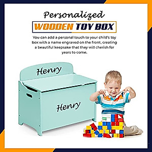 Personalized Wooden Toy Box for Boys and Girls - Sturdy Wood Toy Chest with Slow Closing Lid - Large Kids Toy Storage Box - Mint Wooden Toy Trunk for Kids Playroom and Bedroom