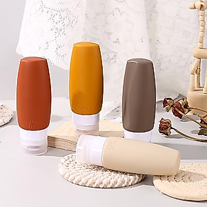 LIYUABU Silicone Travel Bottles for Toiletries,Tsa Approved 3oz 4Pack Portable Refillable Travel Bottles,Leak Proof BPA Free Squeezable Travel Size Containers Accessories with Toiletry Bag（Brown）