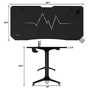 KaiMeng Racing Style Gamer Computer Desk Free Full Mouse Pad Modern Carbon Fiber Surface Ergonomic, T-Shaped Y Leg Office Room Game Table Workstation, with Handle Rack, 62.7"L X 29.5"W X 29.5"H, Black