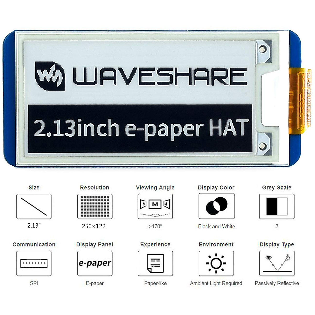 2.13inch E-Ink Display HAT V4 Version, Black/White Two-Color 250x122 Pixel E-Paper Module for Raspberry Pi 5/ 4B/3B+/3B/2B/A+/Zero W/WH/Zero 2 W/Jetson Nano SPI Interface, Support Partial Refresh