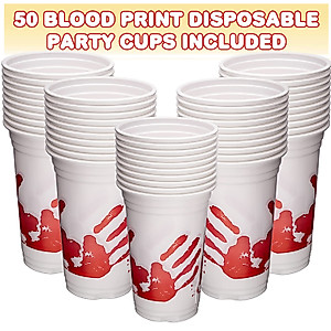ArtCreativity Blood Print Halloween Party Plastic Cups, Set of 50, 10 oz Halloween Disposable Cups, Halloween Party Supplies and Drinking Decorations, For Juice, Soda, Punch, and More