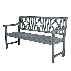 JONATHAN Y BNH100B Sloane 59.1" 3-Seat Ogee Diamond-Back 600-Lbs Support Acacia Wood Outdoor Garden Patio Bench for Garden, Lawn, Backyard, Pool, Deck, Beach, Firepit, Gray