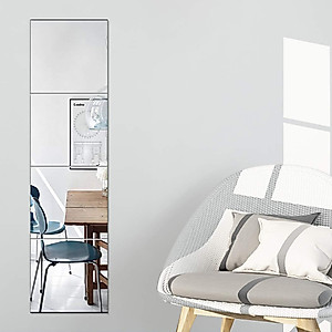 Ruomeng Full Length Wall Mirror Tiles - 10" x 10" x 4Pcs Frameless Full Body Mirror Tiles Wall Mounted Mirror for Home Gym Vanity Bedroom, Living Room