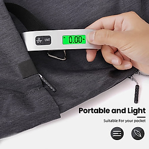 BAGAIL Digital Luggage Scale,110lbs Hanging Baggage Scale with Backlit LCD Display,Portable Suitcase Weighing Scale,Travel Luggage Weight Scale with Hook,Strong Straps for Travelers.(Silver with Temp）