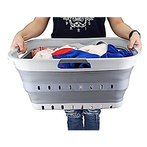 SAMMART 42L (11 gallon) Collapsible Plastic Laundry Basket - Foldable Pop Up Storage Container/Organizer - Portable Washing Tub - Space Saving Hamper/Basket (Grey/Dark Grey)