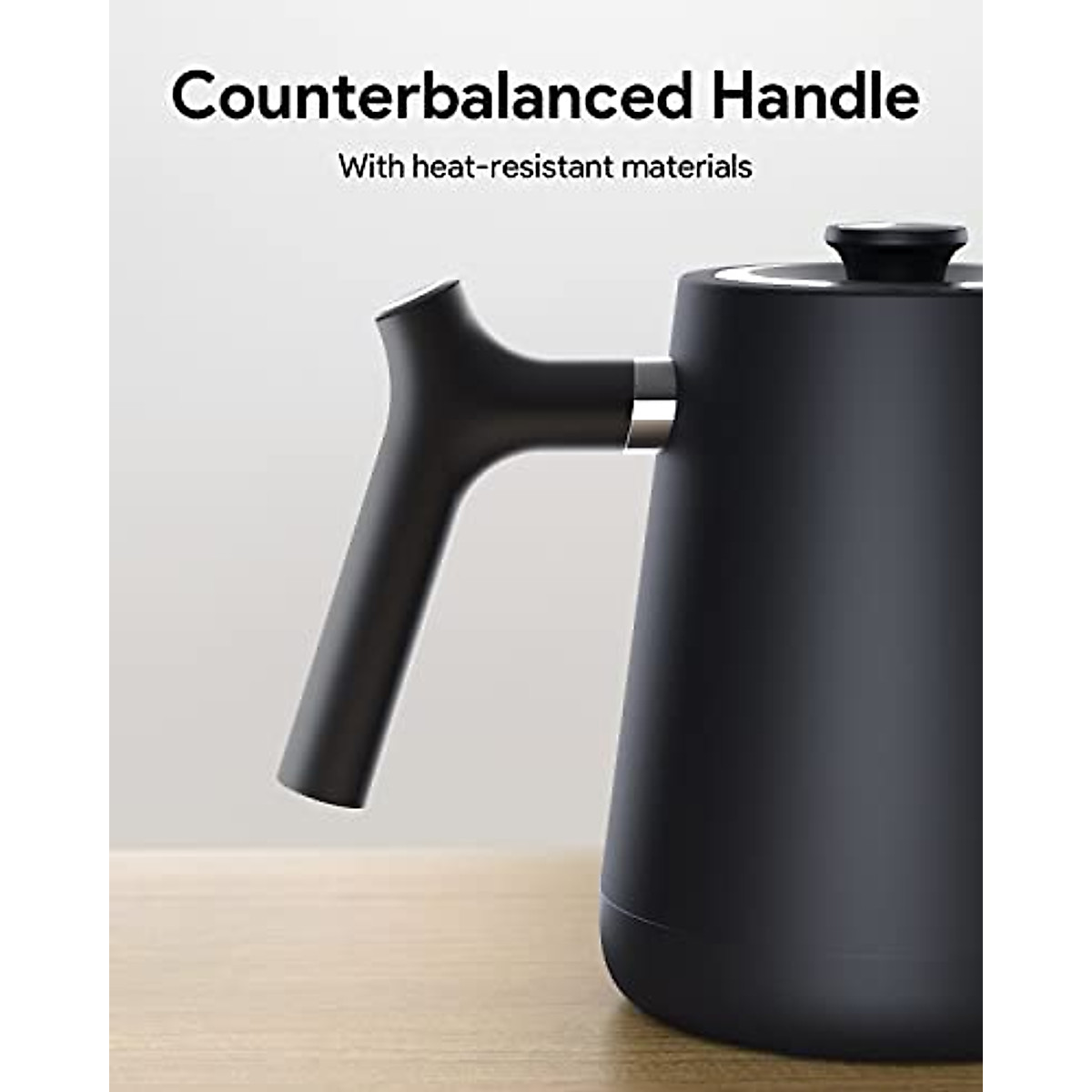 Gooseneck Electric Tea Kettle Pour-Over Kettle for Coffee, with 5 Variable Presets, 100% Stainless Steel Inner, with Keep Warm and Mute Function 0.8L, 1000W Quick Heating, Matte Black