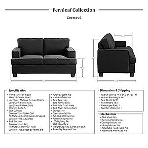 Lexicon Fernleaf Living Room Loveseat, Black