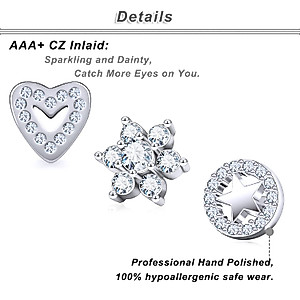 Ocptiy Dermal Piercing Jewelry Kit Dermal Tops 14G G23 Titanium Dermal Anchor Internally Threaded Flower Heart Dermal Replacement Piercing Diamond Gen CZ Tops Balls Jewelry for Women Men 6mm 8mm