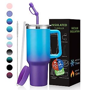 BENZZO 40 oz Tumbler with Handle Straw and 2-in-1 Lid Made of Metal Travel Mug for Easy Grip & Spill Proof, Pop-off Prevention Insulated Cup Gifts for Women, Car Cupholder Friendly，BPA Free