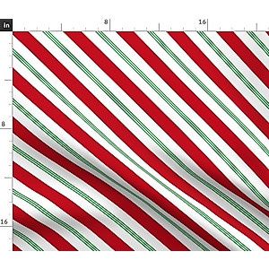 Spoonflower Fabric - Christmas Candy Cane Stripe Diagonal Stripes Green Red Whimsical Printed on Petal Signature Cotton Fabric Fat Quarter - Sewing Quilting Apparel Crafts Decor