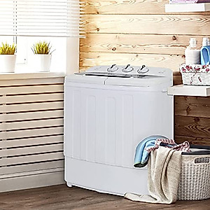 JupiterForce Portable Compact Mini Twin Tub Washing Machine Portable Laundry Machine 13lbs Capacity w/Washer and Spinner Cycle Combo, Built-in Gravity Drain for Apartments, Dorms, Bathroom, Laundry and More