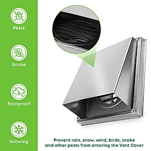 Stanbroil 4 Inch Dryer Vent Cover Outdoor Walls, Stainless Steel External Extractor Wall Vent Cushioned Non-Return Flap, Outside Airflow Vent Replacement Hood