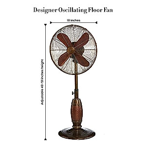 Designer Aire Oscillating Indoor/Outdoor Standing Floor Fan for Cooling Your Area Fast - 3-Speeds, Adjustable 40-51 Inches in Height, Fits Your Home Decor