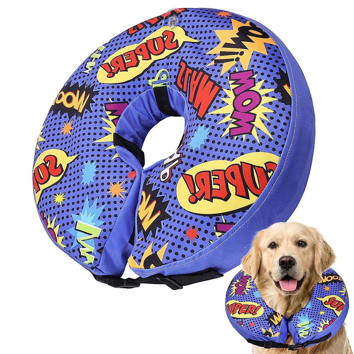 Crazy Felix Dog Cone Alternative After Surgery, Soft Inflatable Dog Cone for Small, Medium and Large Dogs, Dog Donut Cone to Stop Licking and Chewing, Dog Protective Recovery Cone(Blue,L)