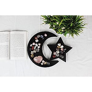 T one woods Wooden Tray for Crystal | Wooden Tray for Stones | Wooden Crystal Organizer | Wooden Moon Tray | Tray for Jewellery | Organizer for Stone (Moon&Star-Black)