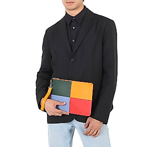 Burberry Blue/Orange Men's Colorblock Leather Zipper Storage Bag