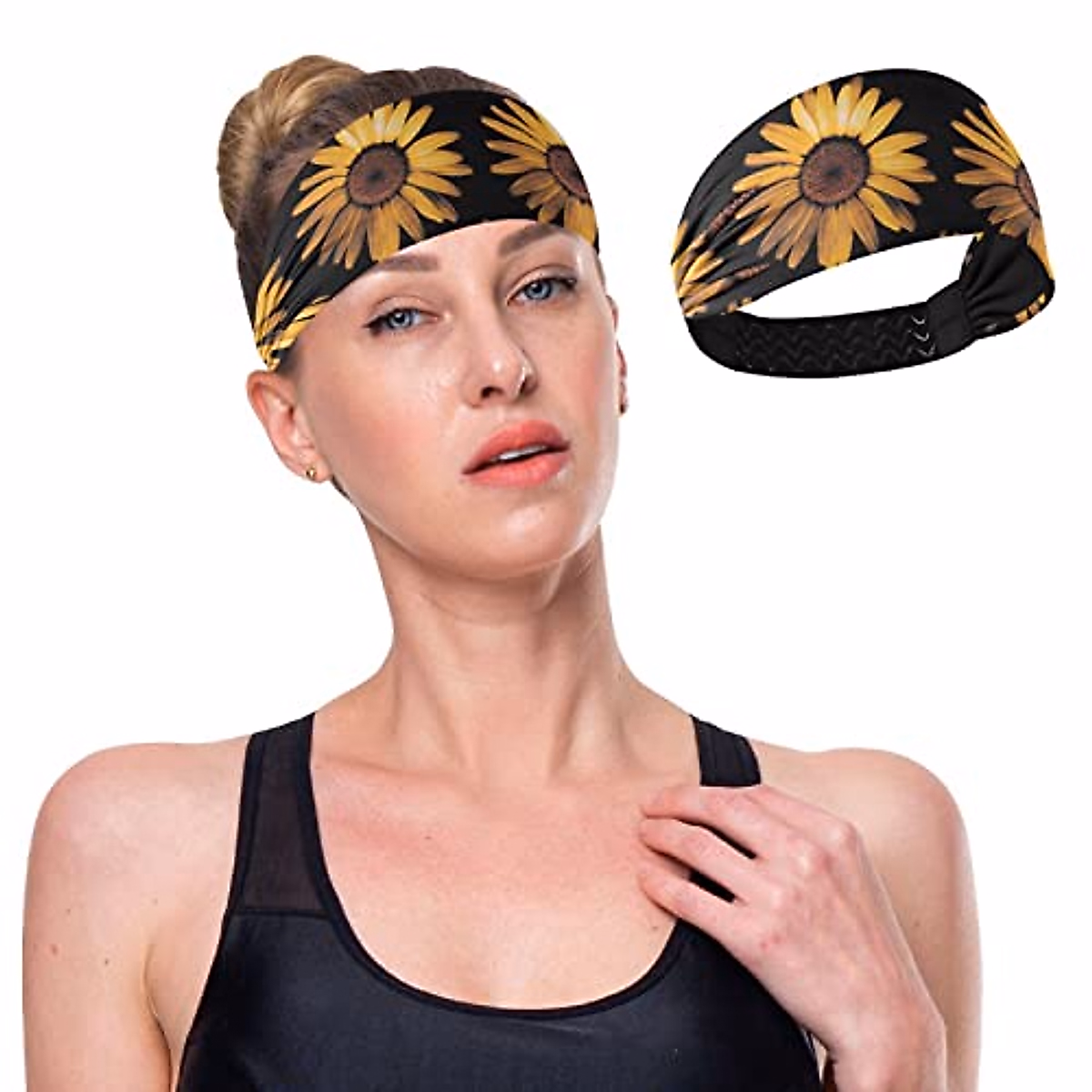 Unisex Workout Headbands Honey-Sunflower-Flower Elastic Yoga Sweatband Stretchy Sports Hairband