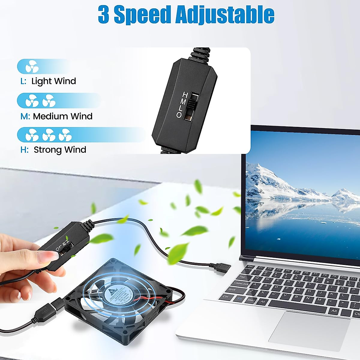 GDSTIME USB Connector 80mm x 80mm x 15mm DC 5V Power 3 Inch Brushless Cooling Fan