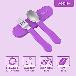 Bentgo® Kids Stainless Steel Utensil Set - Reusable Fork, Spoon & Storage Case - High-Grade BPA-Free Stainless Steel, Easy-Grip Handles, Dishwasher Safe for School Lunch, Travel & Outdoors (Purple)