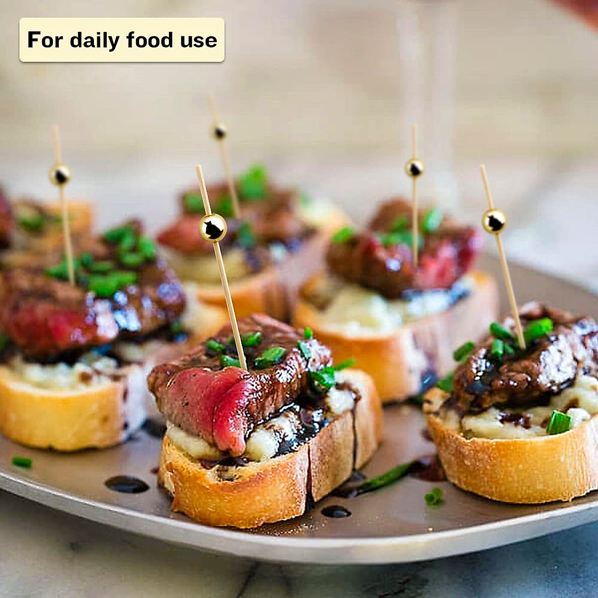 120PCS Cocktail Picks Toothpicks for Appetizers Cocktail Picks for Drinks Bamboo Toothpicks Cocktail Toothpicks Fancy Toothpicks for Appetizers Pink Pearl Toothpicks for Food Long Toothpicks 4.7Inch